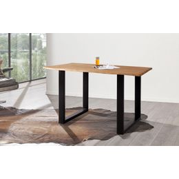 Baumkantentisch Esstisch Kautschuk eichenfarben 140 x 80 cm schwarz MAILO