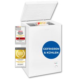 Exquisit Gefriertruhe, Kombigerät, 2-in-1, 99 Liter, Tiefkühltruhe, Kühlen, 4-Sterne-Gefrieren, Gefriertruhe klein, Toplader, Gefrierkorb, GT100-050E