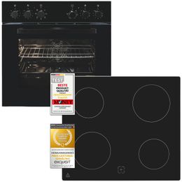 Exquisit Einbauherdset EHE256-U-020-Set schwarz | 59 l Garraumvolumen | 5 Backofenprogramme | Energieklasse A | Kochfeld mit Rahmen