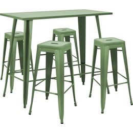 Hoher Gartentisch und 4 Hocker aus kaktusgrünem Metall - Oviala New York