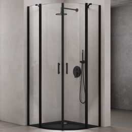 doporro Duschkabine 100x100 viertelkreis Dusche Duschabtrennung schwarz inkl. 4cm flacher Duschtasse und 6mm ESG-Sicherheitsglas Easy-Clean-Beschichtung Ravenna52k