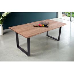 Esstisch Baumkante Akazie massiv eichenfarben 220 x 100 cm U-Gestell schwarz DEREK