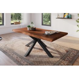 Esstisch 180 x 90 cm Akazie massiv nussbaum Baumkantentisch Spider-Gestell schwarz ATLAS