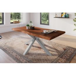 Esstisch 180 x 90 cm Akazie massiv nussbaum Baumkantentisch Spider-Gestell silber ATLAS
