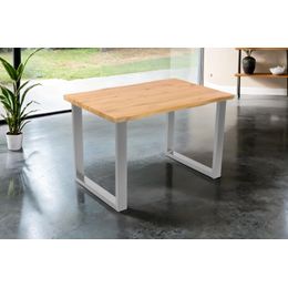 Esstisch 120x80 cm Baumkante Holz Wildeiche-Optik U-Gestell Metall silber JOSY