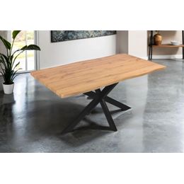 Esstisch 160x85 cm Baumkante Holz Wildeiche-Optik Spider-Gestell Metall schwarz JOSY