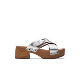 Clarks Leder-Pantoletten "Sivanne Walk" in Silber - 64% | Gr&ouml;&szlig;e 39 | Damen-pantoletten