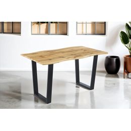 Esstisch Baumkante 140x80 cm Holz Wildeiche-Optik V-Gestell Metall schwarz KOPENHAGEN