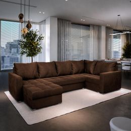 Masseno Ecksofa LORIVO R-S mit Schlaffunktion U-Form, Sofa mit Bettkasten, Wohnzimmersofa, Couch, Soffa, Bettsofa, Couchgarnitur- Braun, KRONOS 06