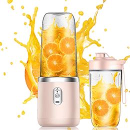 Tragbarer Mixer,Smoothie Maker mit 2 Mixbechern,400ML portabler Mixer elektrisch ohne Kabel,Mini Mixer,Pink