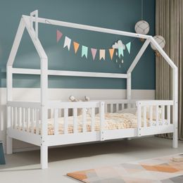 Kinderbett Hausbett mit Schornstein,Robuste Lattenroste,Kiefernholz Haus Bett for Kids,ohne Matratze 90 x 200cm