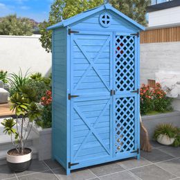 okwish Geräteschuppen Gartenhäuser Gartenschränke Outdoor Holz Gartenmöbel,Werkzeughaus für Garten,Aufbewahrungsschuppen,blau