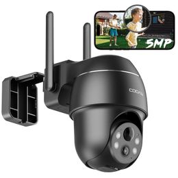 COOAU 5MP Outdoor-Überwachungskamera, Akku, drahtlose WLAN-IP-Kamera mit intelligenter PIR-Erkennung, Nachtsicht in Farbe, Audio- und Lichtalarm