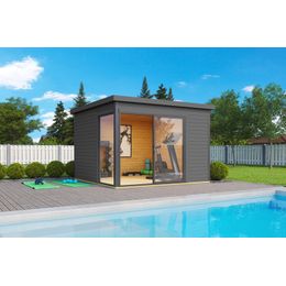 Gartenhaus Lasita Maja "DOMEO 1 CARBONGRAU/ANTHRAZIT", grau (carbongrau), Fußboden im Gartenhaus, Massivholzdach, Holzwerkstoff, Gartenhäuser, Fundamentmass 3000 x 3000, Carbongrau