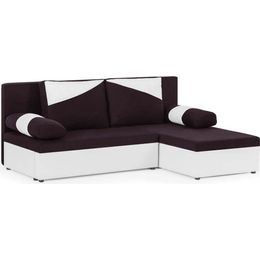 Ecksofa Polo mit Schlaffunktion - Kastanienbraun/Weiß