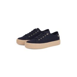 Plateausneaker Tommy Hilfiger "VULC ESPADRILLE SNEAKER", Damen, Gr. 38, blau (dunkelblau), Baumwolle, Schuhe, Freizeitschuh, Halbschuh, Schnürer mit bastbezogenem Plateau