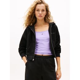Kapuzensweatjacke Tommy Jeans "TJW BXY CRP LINEAR ZIP THRU EXT", Damen, Gr. M38, schwarz, Sweatware, Obermaterial: 80% Baumwolle, 20% Polyester, unifarben, Casual, Rippbündchen, Sweatjacken