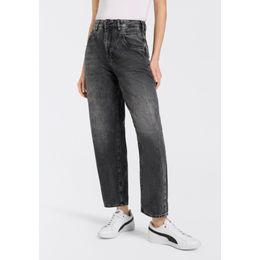 5-Pocket-Jeans Herrlicher "Brooke Denim Black", Damen, Gr. 28, N-Gr, schwarz (clubbing), Denim/Jeans, Obermaterial: 50% Baumwolle, 40% Lyocell, 10% Modal, loose fit 7/8-L&auml;nge, Jeans 5-Pocket-Jeans, mit Abn&auml;hern, in 7/8-L&auml;nge