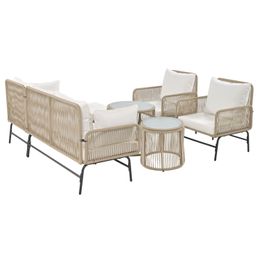 Gartenlounge-Set,Gartenmöbel-Set,Mit Eisenrahmen und beigem Seil,Gartenmöbel aus gewebtem Seil,Zwei Sessel, zwei 2-Sitzer-Sofas und zwei Tische