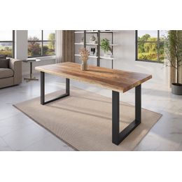 Esstisch Baumkante 220 x 100 cm Mangoholz Rough U-Gestell schwarz ATLAS
