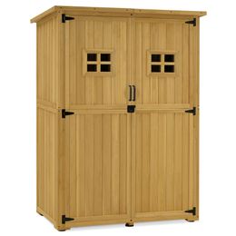 M MCombo Gartenschrank Holz, Gartenhaus Klein Wetterfest, Outdoor Gerätehaus Geräteschuppen, für Außenbereich Balkon Terrasse, 0912D-F, (Natur)