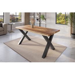 Esstisch Baumkante 180 x 90 cm Mangoholz Rough X-Gestell schwarz ATLAS