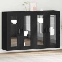 Wandmontierte Kabine Set von 2 Schwarz Eiche