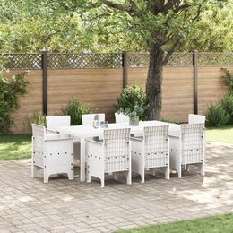 9-teiliges Garten Esstisch Set mit Kissen in Weiß Poly Rattan