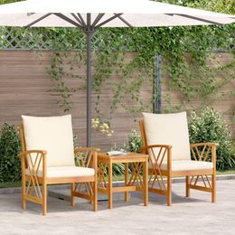 3-teiliges Gartenlounge-Set mit Kissen aus massivem Akazienholz