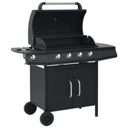 Gasgrill 4+1 Flammen Schwarz Stahl