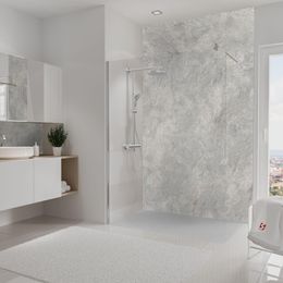 Schulte Duschrückwand, 150x255 cm, Wandverkleidung Stein Beige-Grau, Aluminiumverbundplatte, fugenloser Fliesenersatz, EP1901525-554