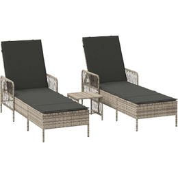 Sonnenliege Set von 3 Hellgrau und Dunkelgrau PE-Rattan, Metall