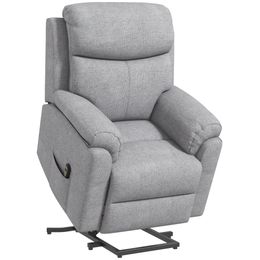 HOMCOM Relaxsessel Elektrisch Fernsehsessel mit Aufstehhilfe, 5 Massagemodi, Liegefunktion, Massagesessel mit Fußteil, Leinenoptik, Seitentasche und Fernbedienung, für Wohnzimmer, Grau