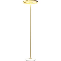 HOMCOM Stehlampe LED Wohnzimmer Dimmbar Stehleuchte mit 3 Lichtfarben, Fußschalter, Standleuchte mit Metallständer, Büro Gold