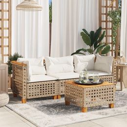 Gartensofa mit Kissen 3-Sitzer Beige Poly Rattan