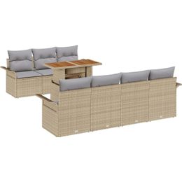 8-teilige Garten Sofagarnitur mit Kissen Beiges Poly Rattan Akazie