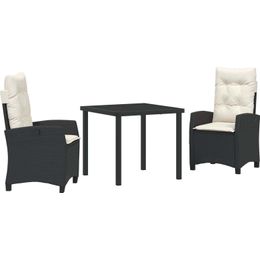 3-teiliges Gartenmöbel-Set mit Kissen Schwarz Poly-Rattan