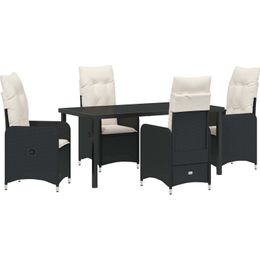 5-teiliges Garten-Esszimmerset mit Kissen in Schwarz Poly Rattan