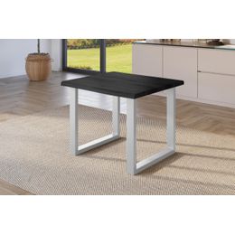 Esstisch 80x80 cm Baumkante Holz Grau-Optik U-Gestell Metall silber JULIUS