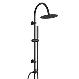 JOHO Regendusche Duschsystem ohne Armatur, Edelstahl Duschset mit Rund Kopfbrause D20cm, Vintage U-förmige Duschstange Schwarz