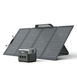ECOFLOW RIVER 2 Pro Powerstation, 768 Wh LiFePO4 Batterie Solar generator mit 220 W Solar panel, 3x 300 W AC-Steckdosen (Spitze 1600 W), für Camping