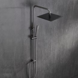 JOHO Edelstahl Duschset ohne Armatur, Regendusche Duschsystem mit Duschkopf, Duschstange, Duschschlauch, Kopfbrause Eckig 25x25cm Gunmetal Grau