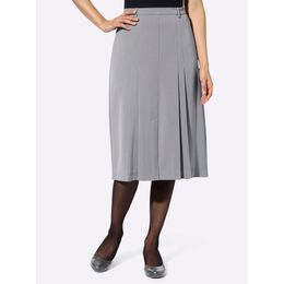 Faltenrock CLASSIC, Damen, Gr. 38, grau (steingrau, meliert), 75% Polyester, 20% Viskose, 5% Elasthan, unifarben, wadenlang, Röcke