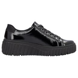 Plateausneaker Rieker, Damen, Gr. 41, schwarz, Lackleder, glänzend, Schuhe, Freizeitschuh, Halbschuh, Schnürschuh mit Plateausohle