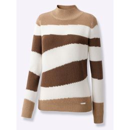 Stehkragenpullover Casual Looks "Pullover", Damen, Gr. 46, braun (braun, ecru, gemustert), 50% Baumwolle, 50% Polyacryl, gemustert, mehrfarbig, Pullover