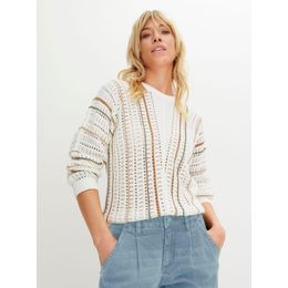 Fledermauspullover Inspirationen "Pullover", Damen, Gr. 44, grün (ecru, khaki, gestreift), 100% Baumwolle, gemustert, gestreift, Pullover