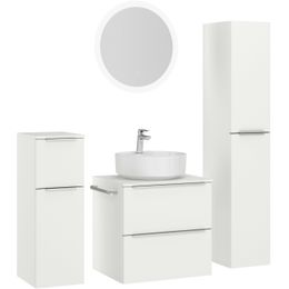 Badmöbel-Set Nobilia "Alvene", weiß (alpinweiß), B:140cm H:172,2cm T:48,5cm, Kastenmöbel-Sets, inkl. Spiegel mit Touch-Sensor, in vier Breiten