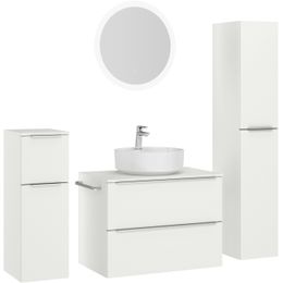 Badmöbel-Set Nobilia "Alvene", weiß (alpinweiß), B:160cm H:172,2cm T:48,5cm, Kastenmöbel-Sets, inkl. Spiegel mit Touch-Sensor, in vier Breiten