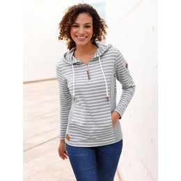 Sweatshirt Casual Looks, Damen, Gr. 40, grau (steingrau, ecru, geringelt), 100% Baumwolle, gemustert, gestreift, mehrfarbig, Sweatshirts
