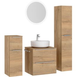Badmöbel-Set Nobilia "Alvene", braun (eiche sierra nachbildung), B:140cm H:172,2cm T:48,5cm, Kastenmöbel-Sets, inkl. Spiegel mit Touch-Sensor, in vier Breiten
